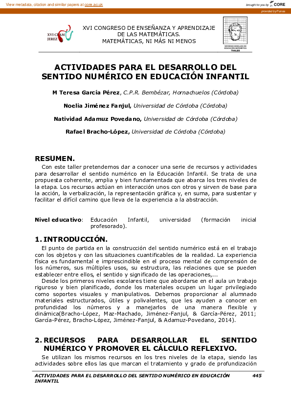 (PDF) Actividades para el desarrollo del sentido numérico en educación ...