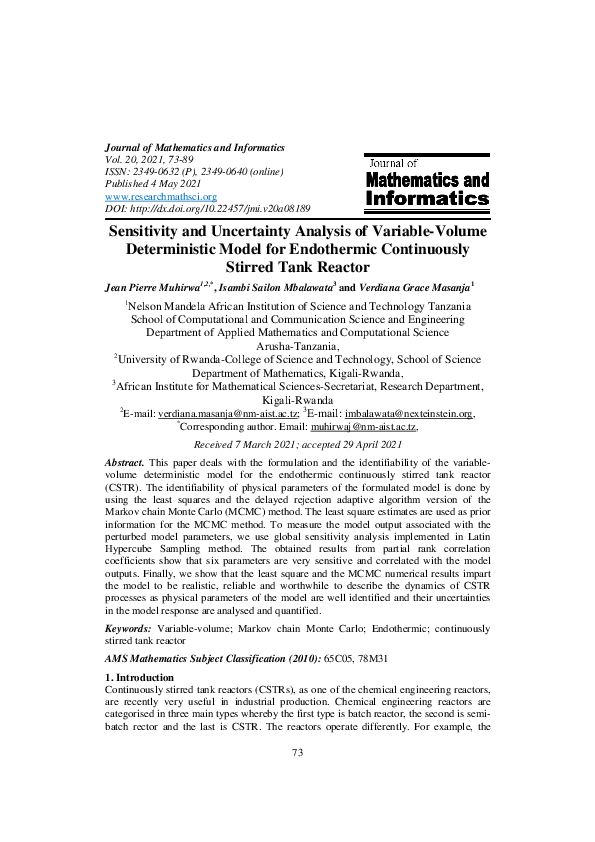 (PDF) Sensitivity and Uncertainty Analysis of Variable-Volume Deterministic Model for ...