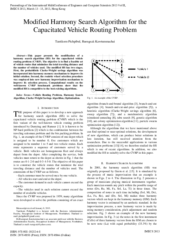 (PDF) Modified Harmony Search Algorithm for the Capacitated Vehicle Routing Problem