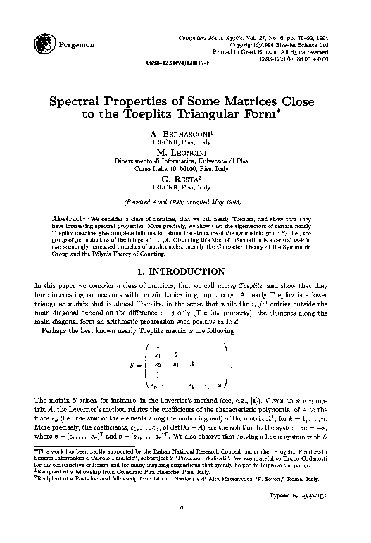 Pdf Spectral Properties Of Some Matrices Close To The Toeplitz Triangular Form Anna