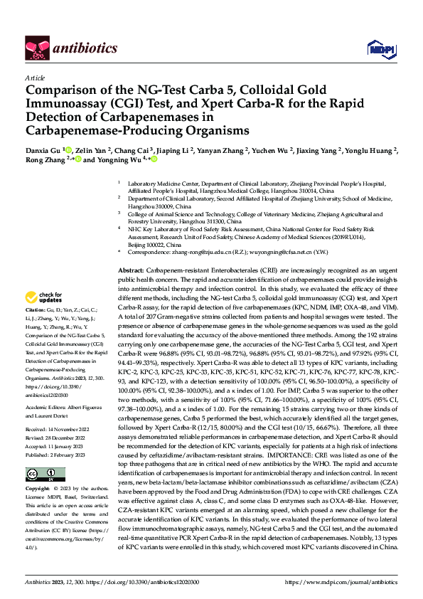 (PDF) Comparison of the NG-Test Carba 5, Colloidal Gold Immunoassay ...