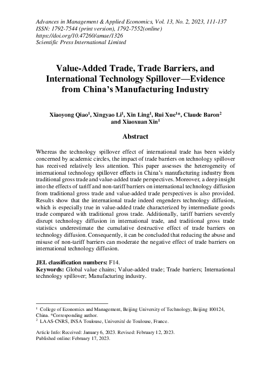 (PDF) Value-Added Trade, Trade Barriers, and International Technology ...