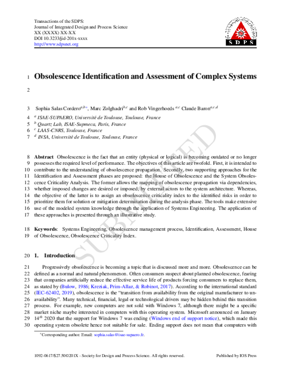 (PDF) Identification and Assessment of Obsolescence in the Early Stages ...