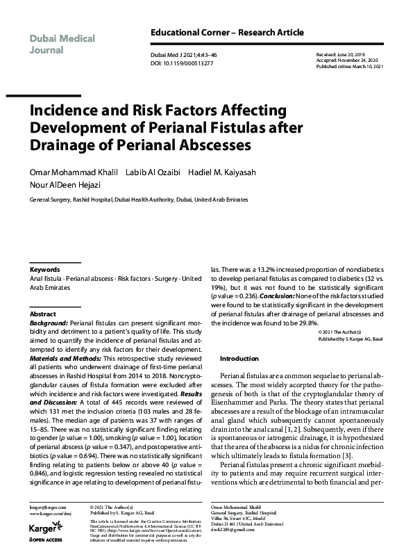 (PDF) Perianal Fistula Risks Post-Abscess Drainage