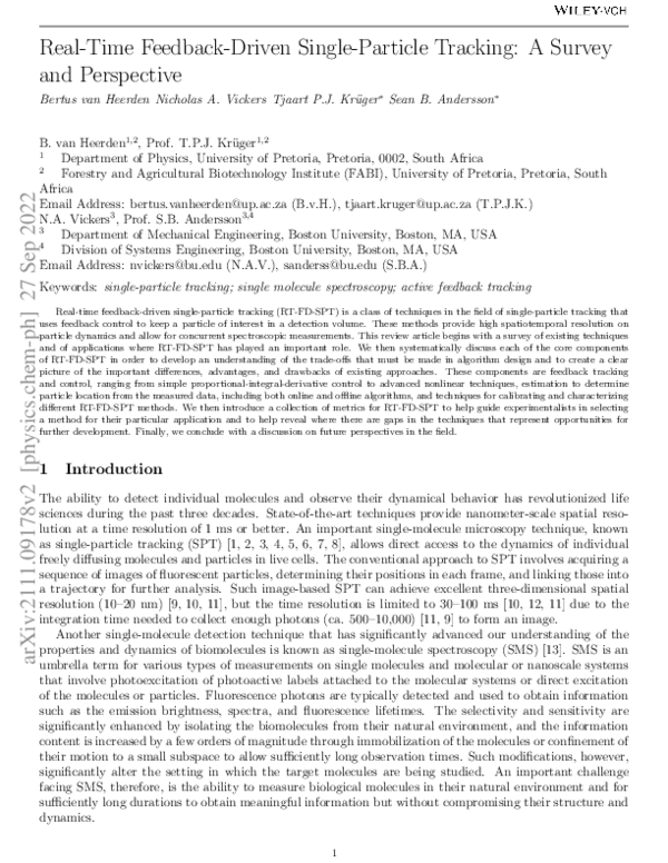 (PDF) Real‐Time Feedback‐Driven Single‐Particle Tracking: A Survey and Perspective | Tjaart ...