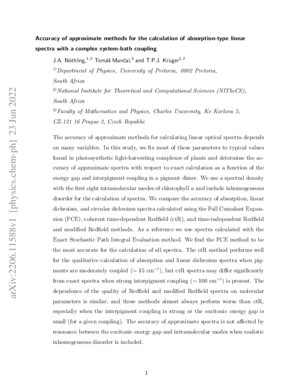 (PDF) Accuracy of approximate methods for the calculation of absorption-type linear spectra with ...