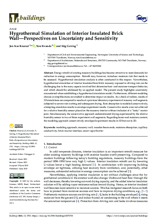 (PDF) Hygrothermal Simulation of Interior Insulated Brick Wall ...