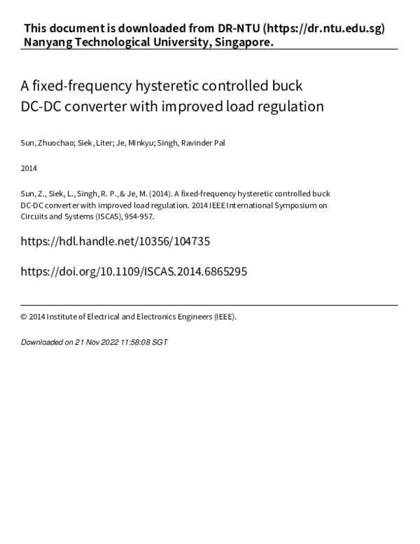 (PDF) A Fixed-frequency hysteretic controlled buck DC-DC converter with ...