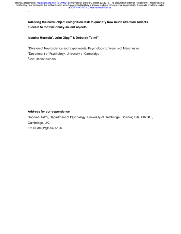 (PDF) Adapting the novel-object recognition task to quantify how much attention rodents allocate ...