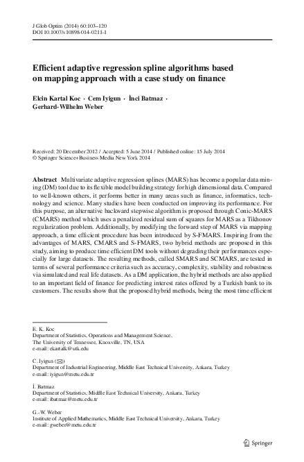 Pdf Efficient Adaptive Regression Spline Algorithms Based On Mapping Approach With A Case 2630