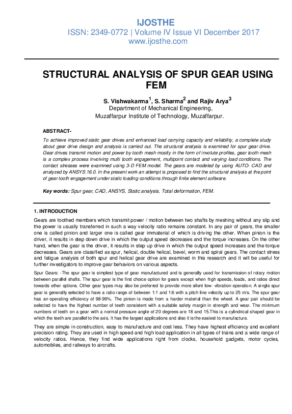 (PDF) Structural Analysis of Spur Gear Using Fem