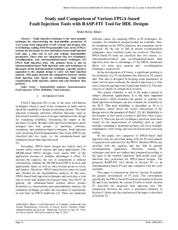 (PDF) Study and Comparison of Various FPGA-based Fault Injection Tools with RASP-FIT Tool for ...