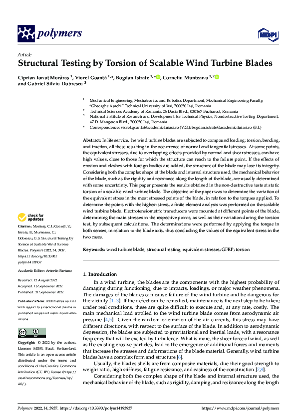 (PDF) Structural Testing by Torsion of Scalable Wind Turbine Blades