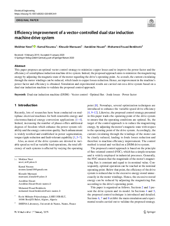 Pdf Efficiency Improvement Of A Vector Controlled Dual Star Induction Machine Drive System