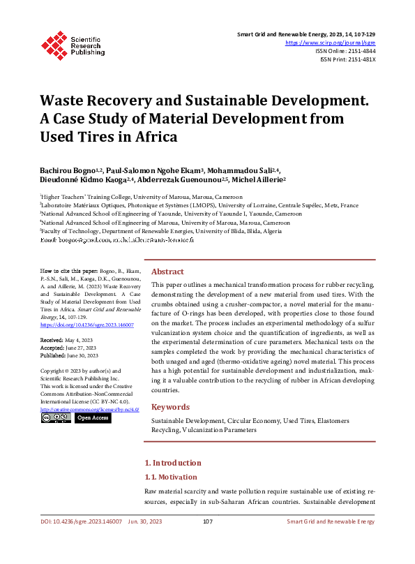 (PDF) Waste Recovery and Sustainable Development. A Case Study of Material Development from Used ...