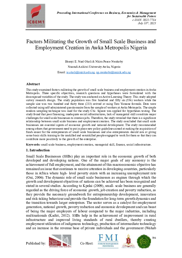 (PDF) Factors Militating the Growth of Small Scale Business and ...