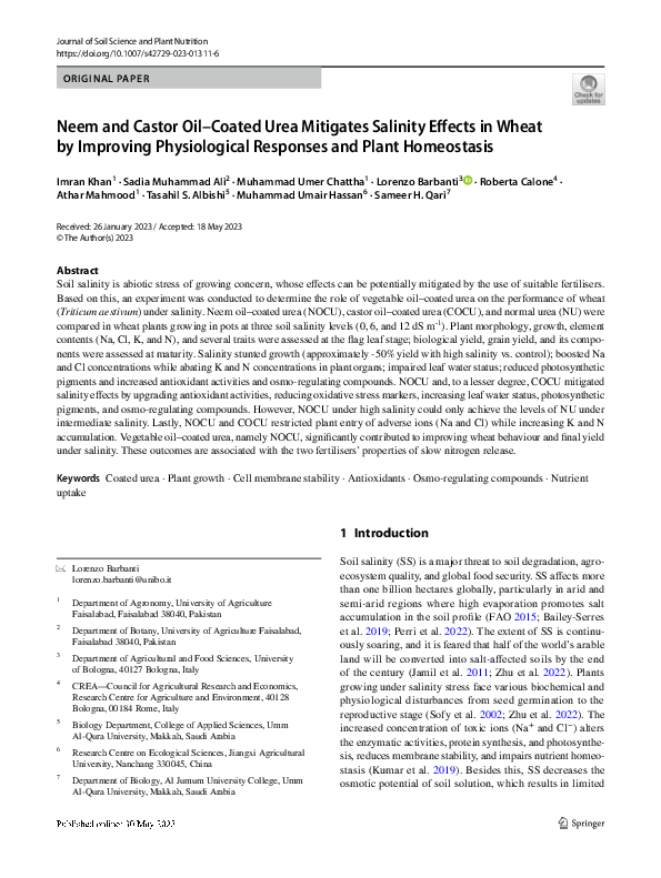 (PDF) Neem and Castor Oil–Coated Urea Mitigates Salinity Effects in ...