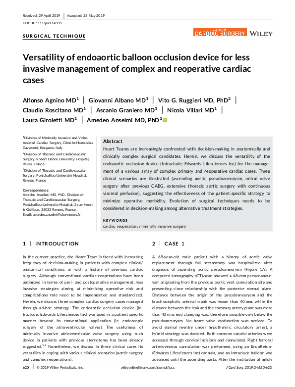 (PDF) Versatility of endoaortic balloon occlusion device for less ...