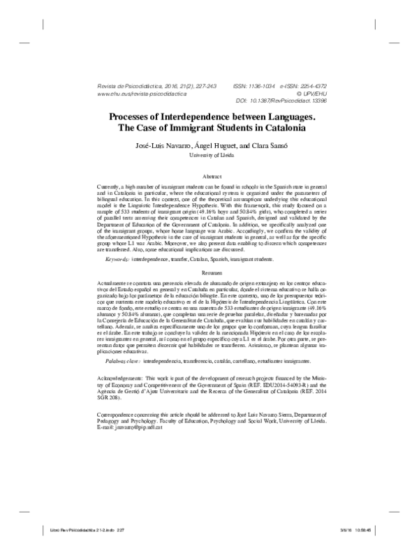 (PDF) Processes of Interdependence between Languages. The Case of ...
