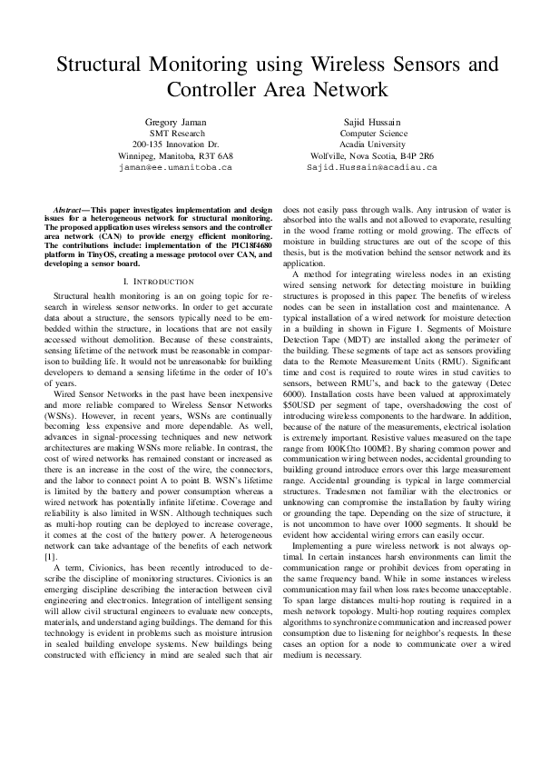 Pdf Structural Monitoring Using Wireless Sensors And Controller Area 4063
