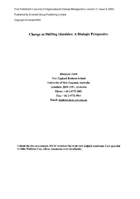 (PDF) Change as shifting identities: a dialogic perspective