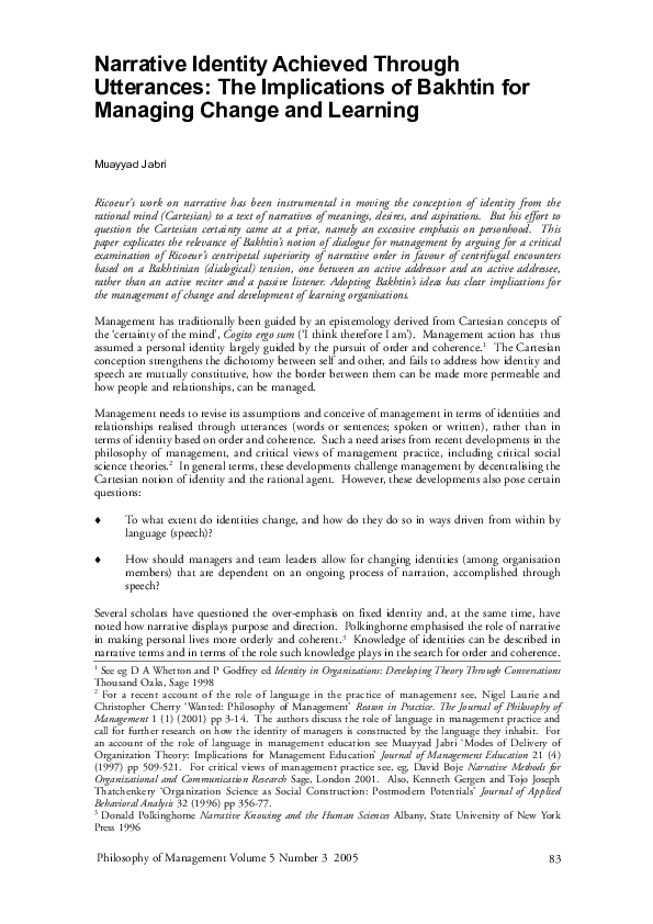(PDF) Narrative Identity Achieved Through Utterances