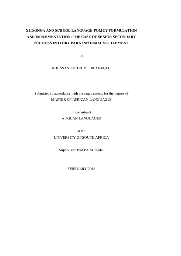 (PDF) XiTsonga and school language policy formulation and ...