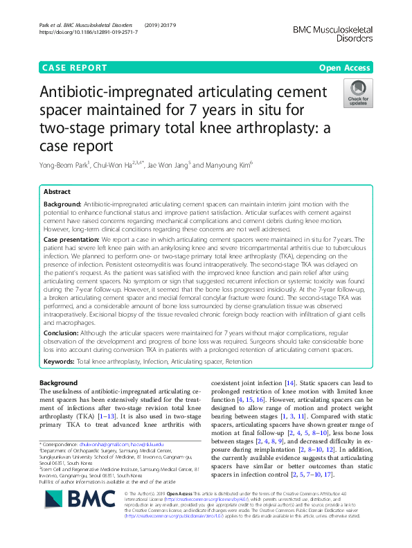 (PDF) Antibiotic-impregnated articulating cement spacer for infected ...