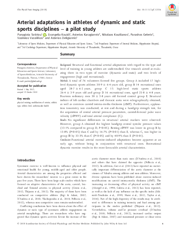 (PDF) Arterial adaptations in athletes of dynamic and static sports ...