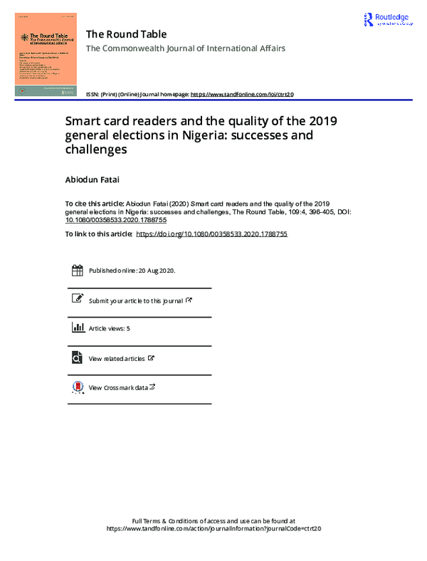 (PDF) Smart card readers and the quality of the 2019 general elections ...