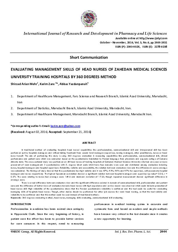 (PDF) Short Communication EVALUATING MANAGEMENT SKILLS OF HEAD NURSES OF ZAHEDAN MEDICAL ...