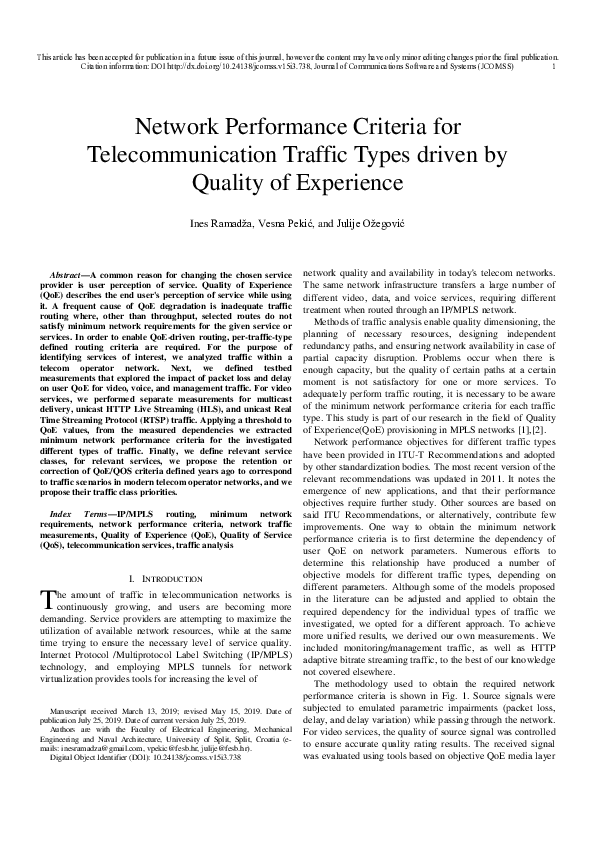 (PDF) Network Performance Criteria for Telecommunication Traffic Types ...