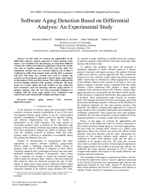 (PDF) Software Aging Detection Based on Differential Analysis: An Experimental Study