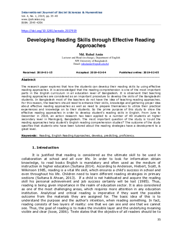 (PDF) Developing Reading Skills through Effective Reading Approaches (PDF) Developing Reading Skills through Effective Reading Approaches
