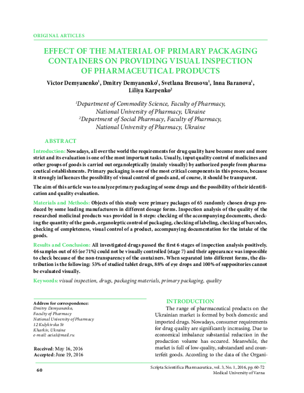 (PDF) Effect of the material of primary packaging containers on ...