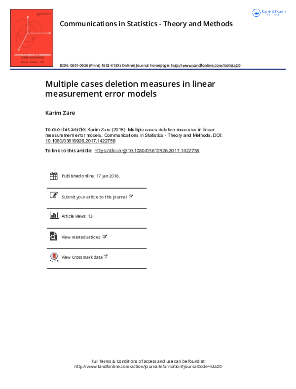 (PDF) Multiple cases deletion measures in linear measurement error models
