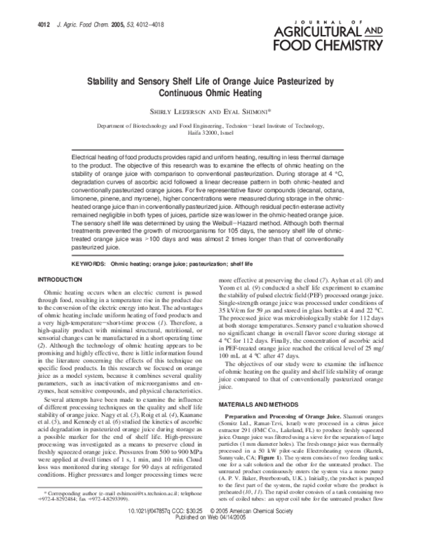 (PDF) Stability and Sensory Shelf Life of Orange Juice Pasteurized by ...