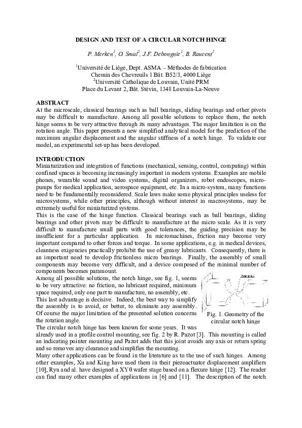(PDF) Design and test of a circular notch hinge