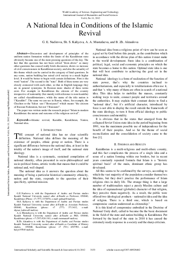 (PDF) A National Idea in Conditions of the Islamic Revival