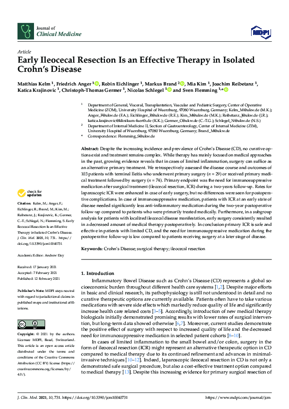 (PDF) Early Ileocecal Resection Is an Effective Therapy in Isolated ...