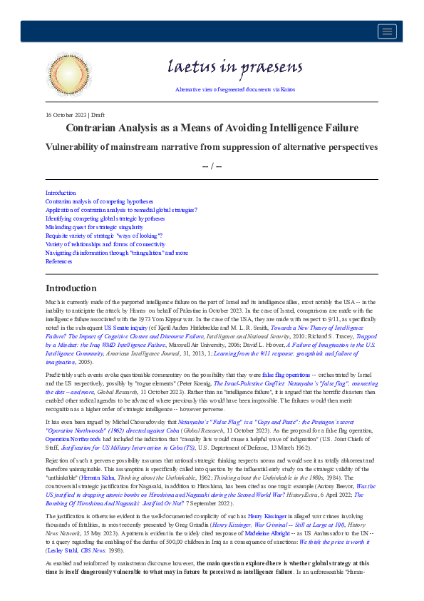 (PDF) Contrarian Analysis as a Means of Avoiding Intelligence Failure ...
