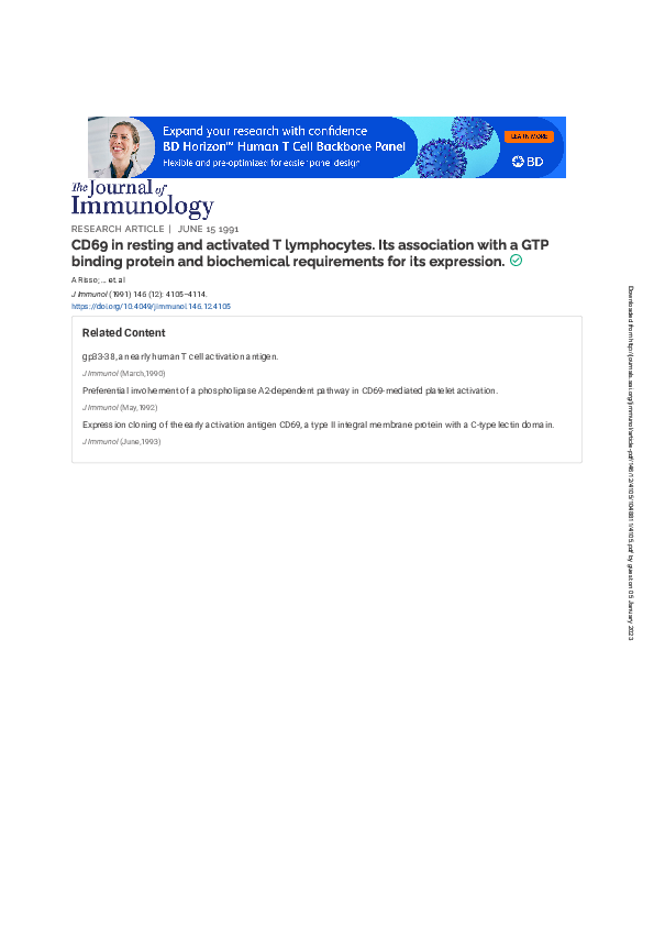 (PDF) CD69 in resting and activated T lymphocytes. Its association with ...