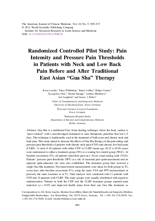 (PDF) Randomized Controlled Pilot Study: Pain Intensity and Pressure ...