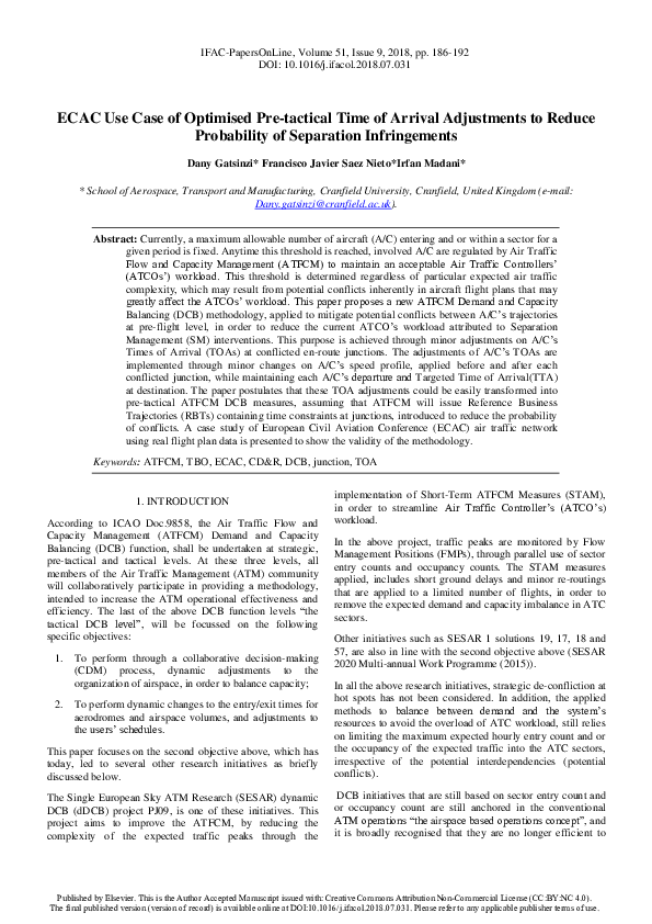 (PDF) ECAC Use Case of Optimised Pre-tactical Time of Arrival ...