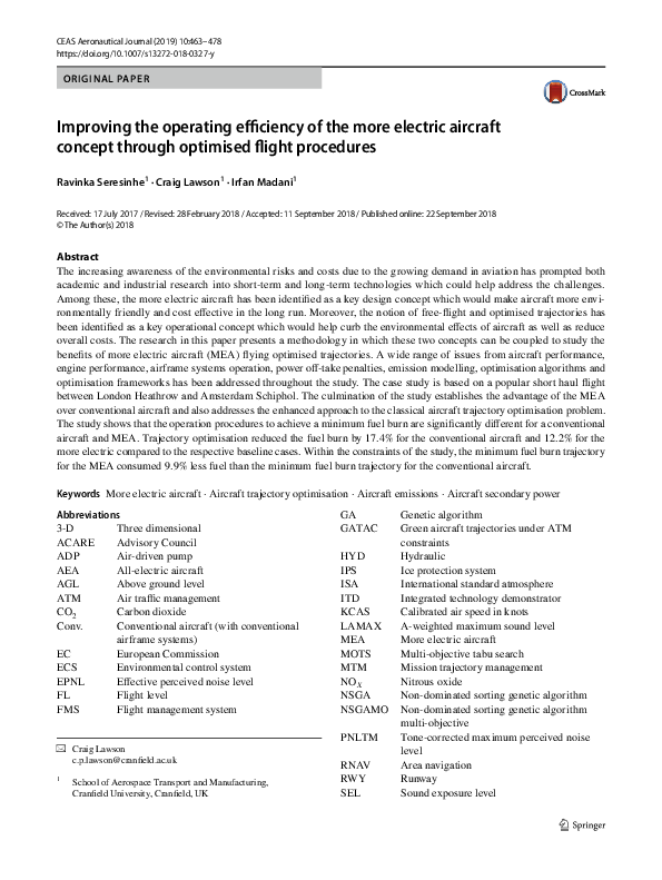 (PDF) Improving the operating efficiency of the more electric aircraft ...