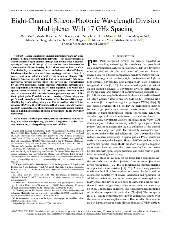 (PDF) Eight-Channel Silicon-Photonic Wavelength Division Multiplexer With 17 GHz Spacing | Yuri ...