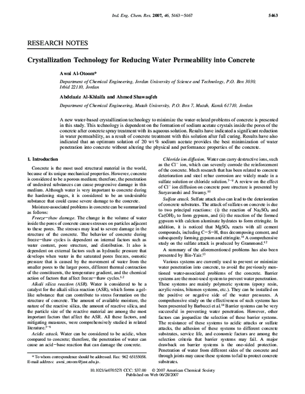 (PDF) Crystallization Technology for Reducing Water Permeability into Concrete