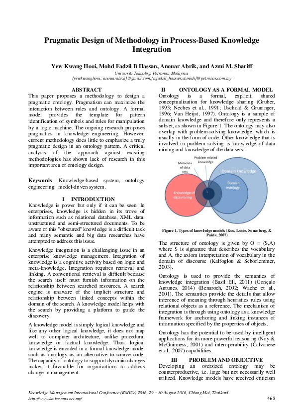 (PDF) Pragmatic design of methodology in process-based knowledge integration