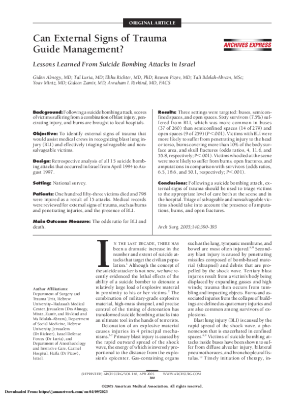 (PDF) Can External Signs of Trauma Guide Management?