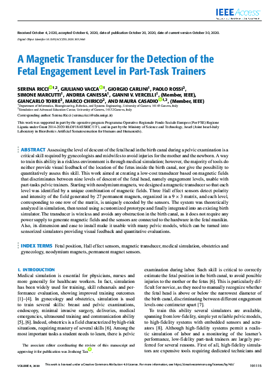 (PDF) A Magnetic Transducer for the Detection of the Fetal Engagement Level in Part-Task ...